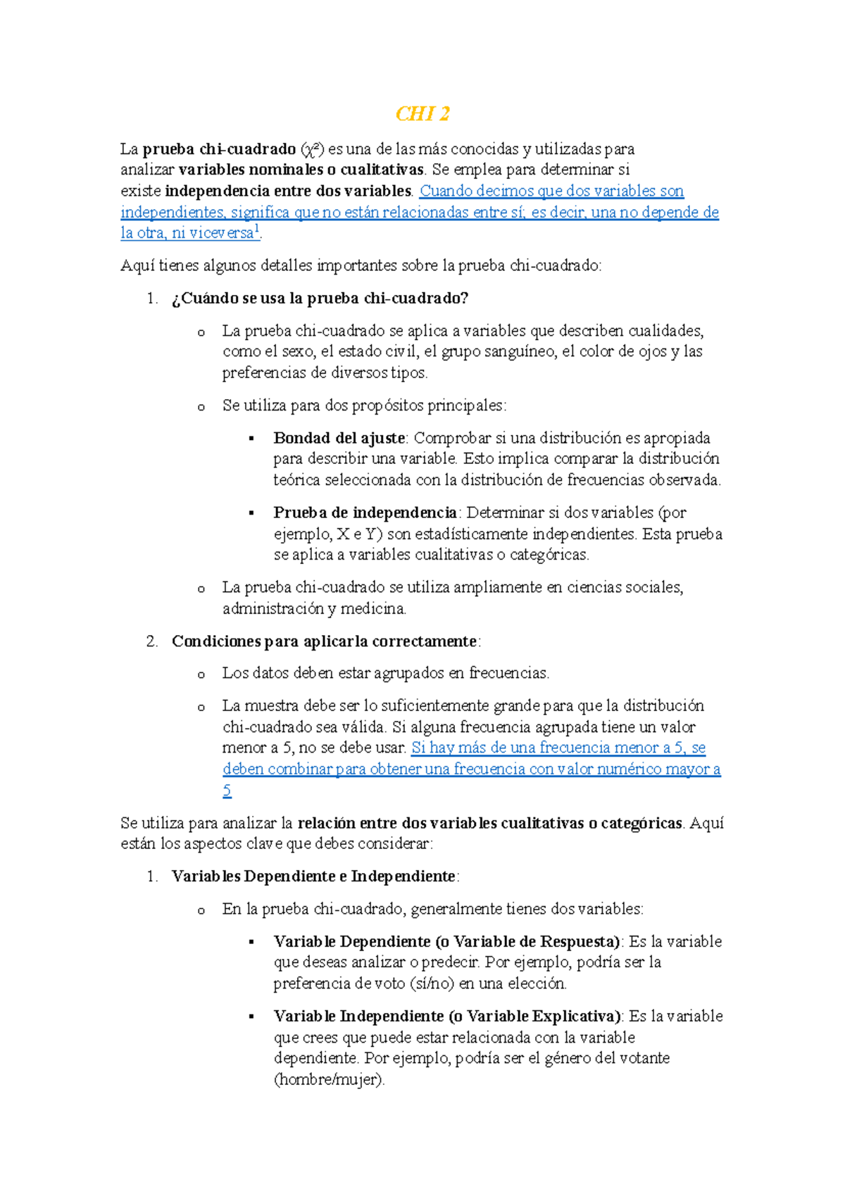 Chi 2 - teoria dde chi 2 - CHI 2 La prueba chi-cuadrado (χ²) es una de ...