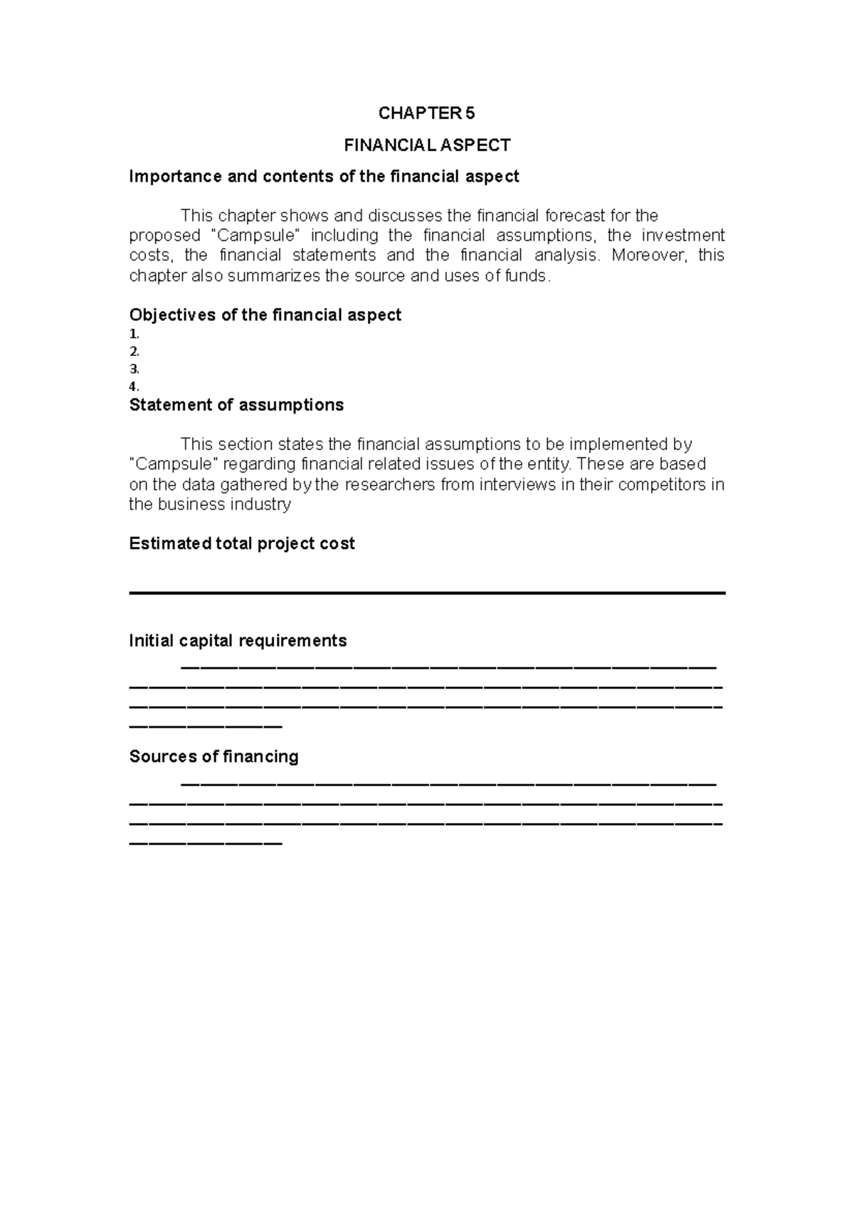 Chapter 5 financial aspect draft - CHAPTER 5 FINANCIAL ASPECT ...