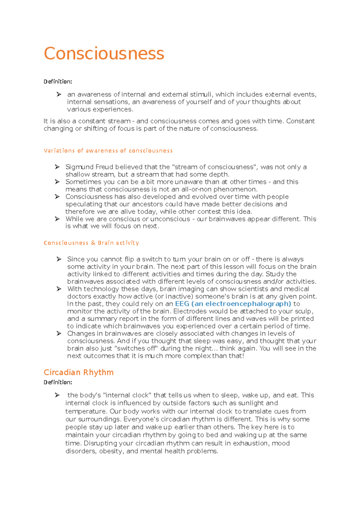 Consciousness - Consciousness Definition: an awareness of internal and ...