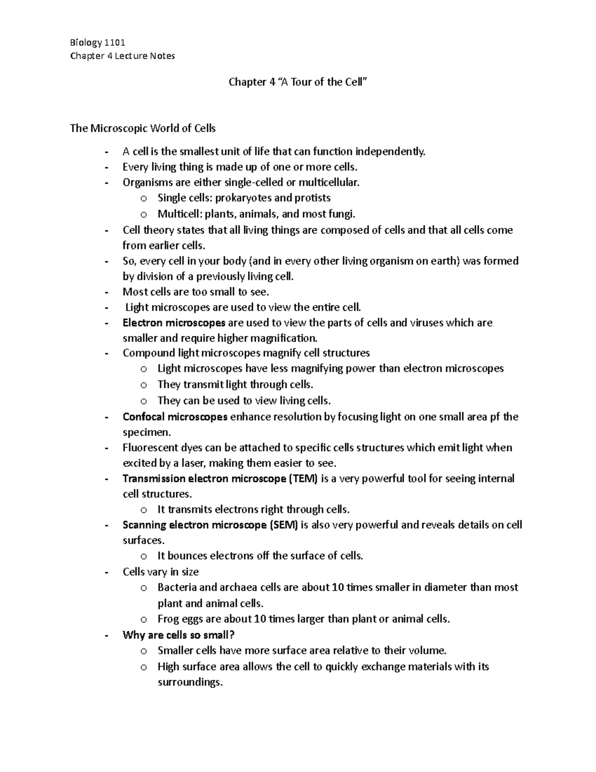 Bio 1101 Chapter 4 Notes - Chapter 4 Lecture Notes Chapter 4 “A Tour of ...