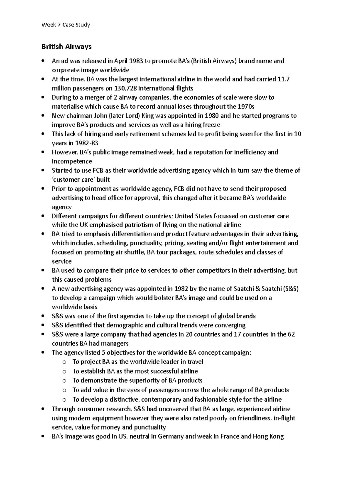 Wk 7 British Airways Case Study - Week 7 Case Study British Airways An ...