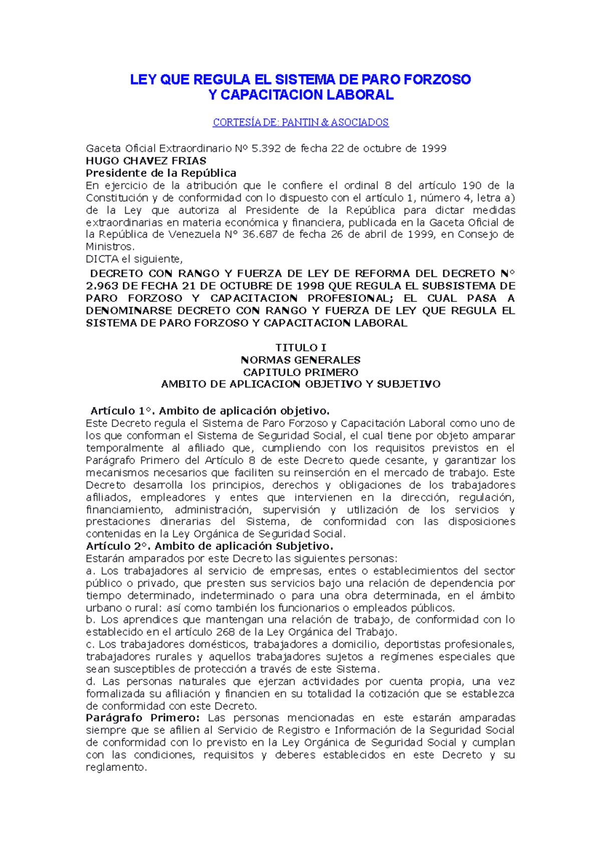 LEY QUE Regula EL Sistema DE PARO Forzoso - LEY QUE REGULA EL SISTEMA ...