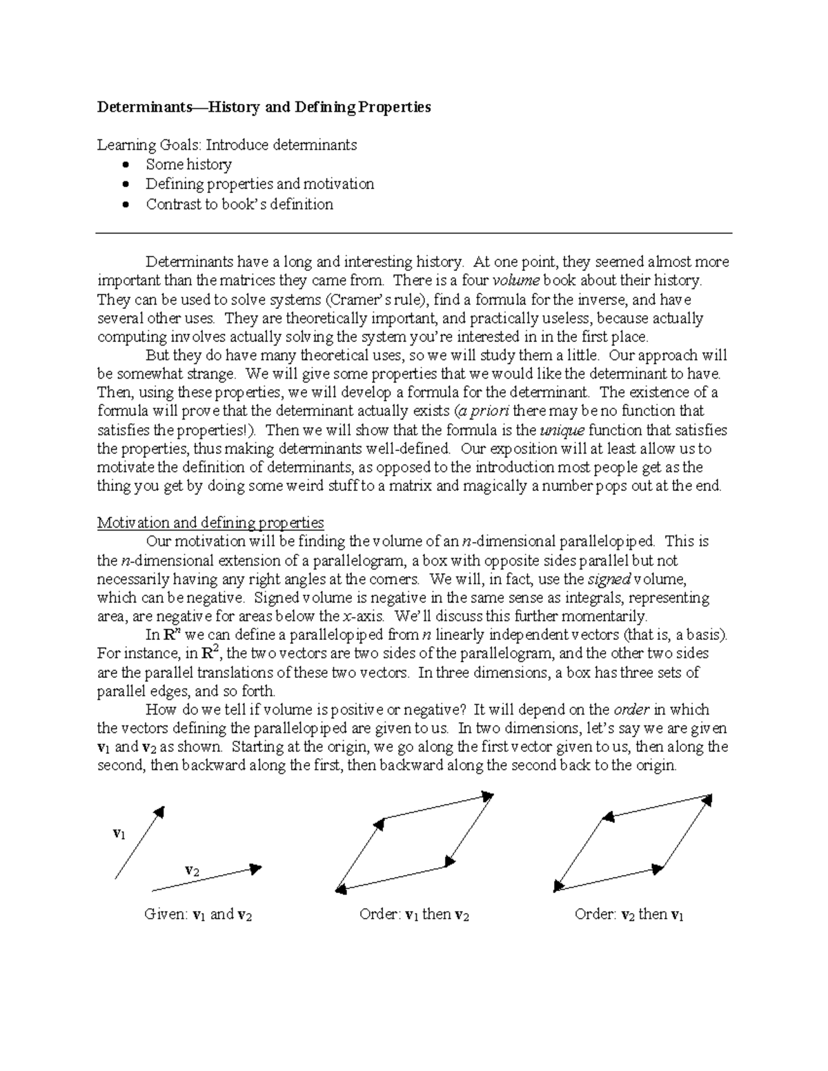 36 Determinants Intro Determinants—history And Defining Properties Learning Goals Introduce