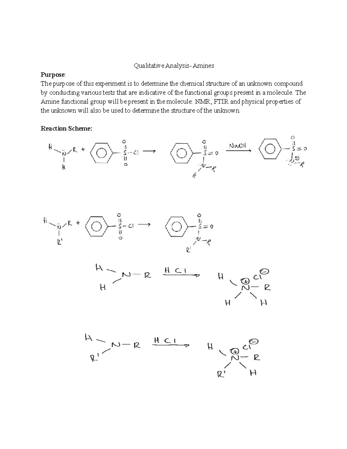 CHM 2211 L Amines - Data, results, and mechanism included when it was ...