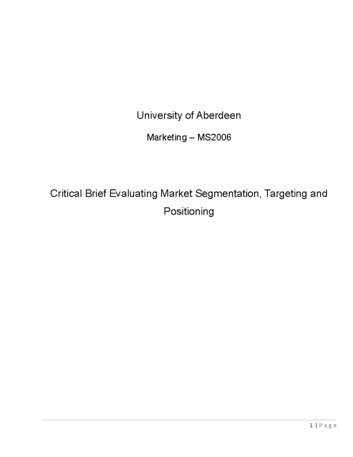 MS2006 Critical Brief On Segmentation Targeting and Positioning ...