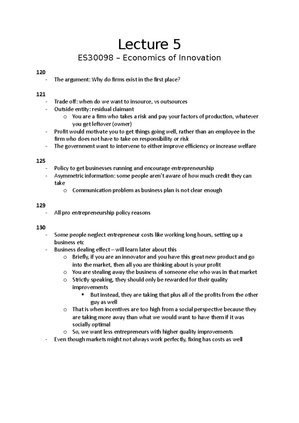 Lecture 5 - Maik Schneider - Lecture 5 ES30098 – Economics of ...