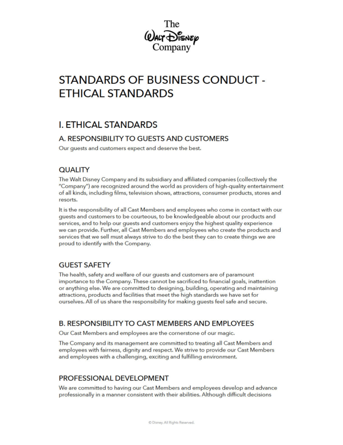 Standards of Business Conduct Ethical Standards - The WALT Disney ...