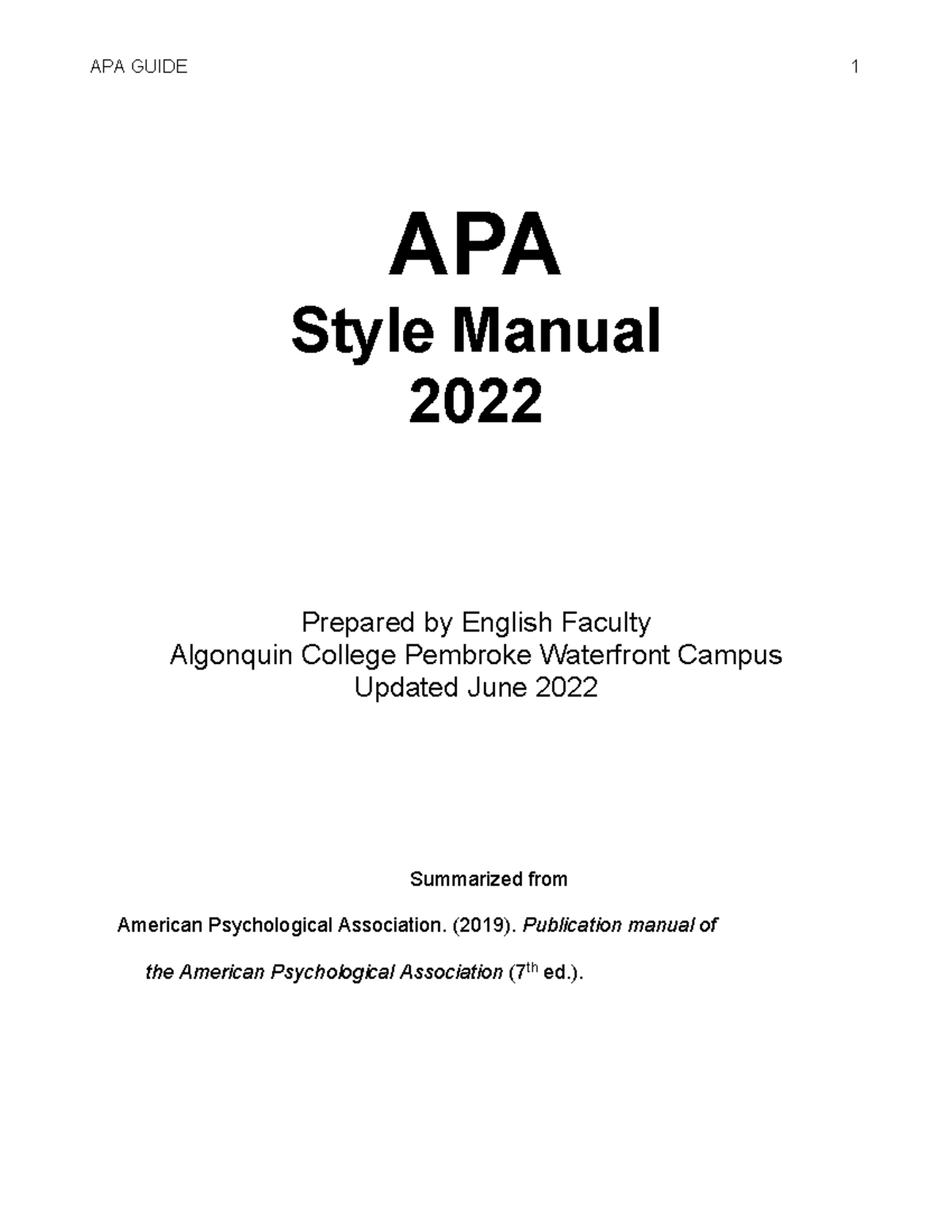 APA Guide 2022 - APA Style Manual 2022 Prepared by English Faculty ...