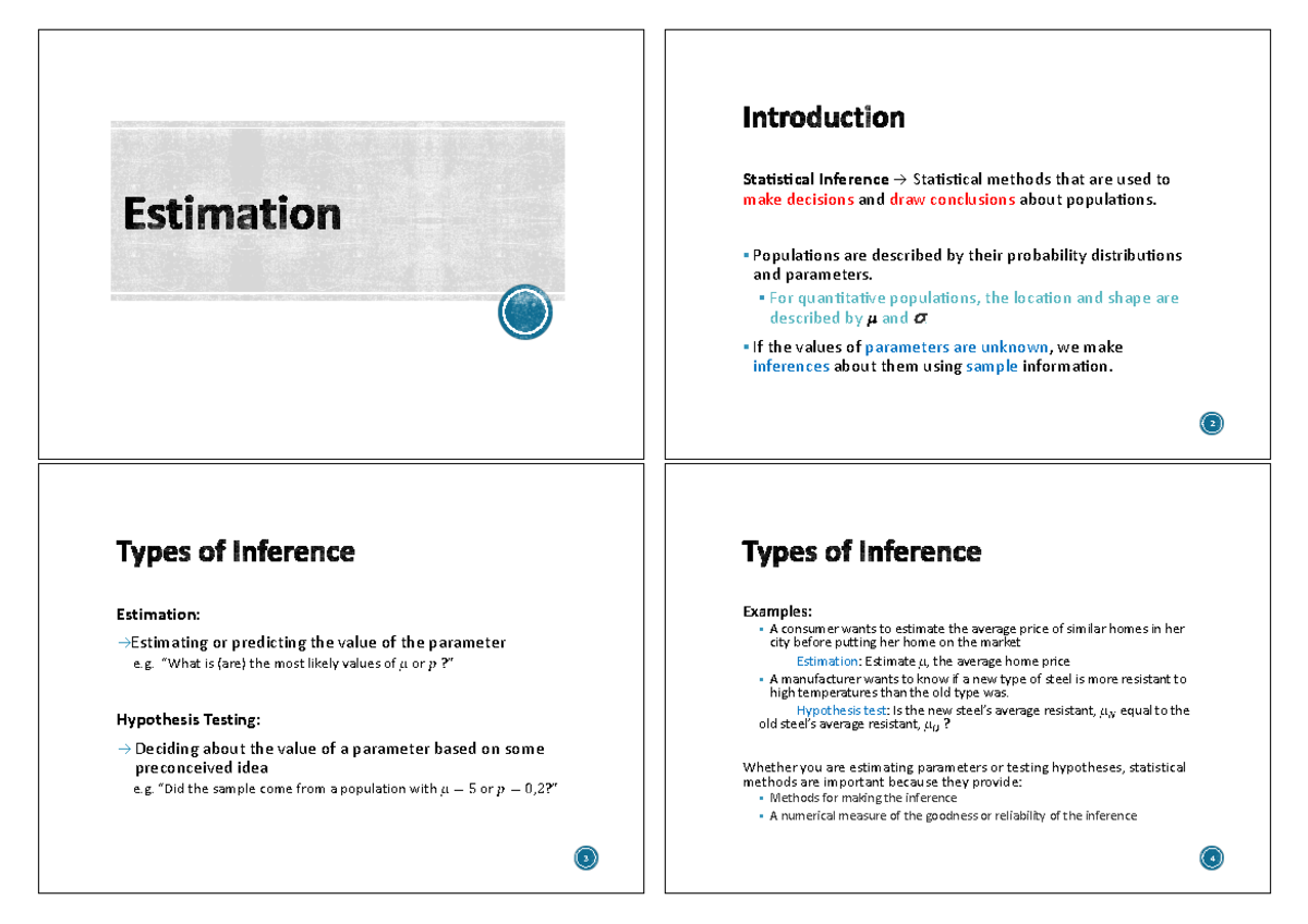 02 -Estimation - student handout - Warning: TT: undefined function: 32 Sta$s$cal Inference - Studocu