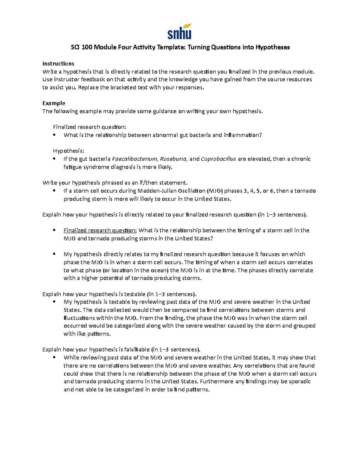 SCI 100 Module Four Activity Use Instructor Feedback On That Activity SCI 100 Module Four Activity Use Instructor Feedback On That Activity