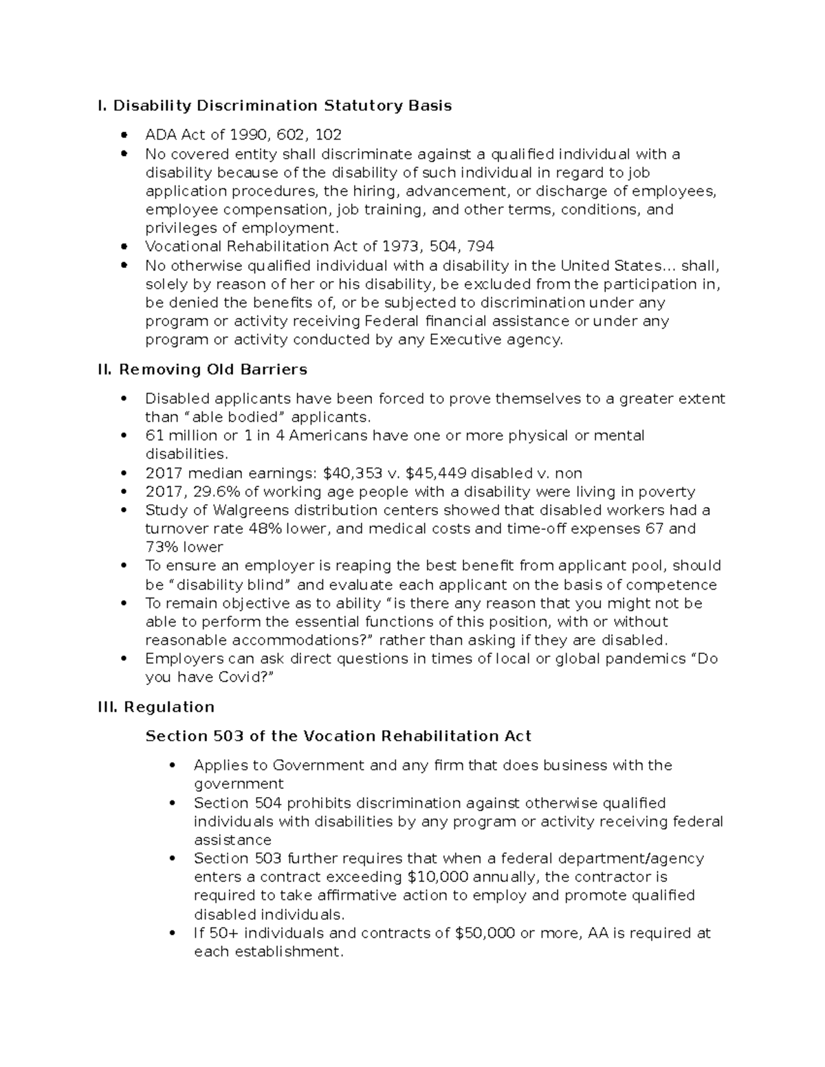 CH 13 E Law notes - Summary Employment Law for Business - I. Disability ...