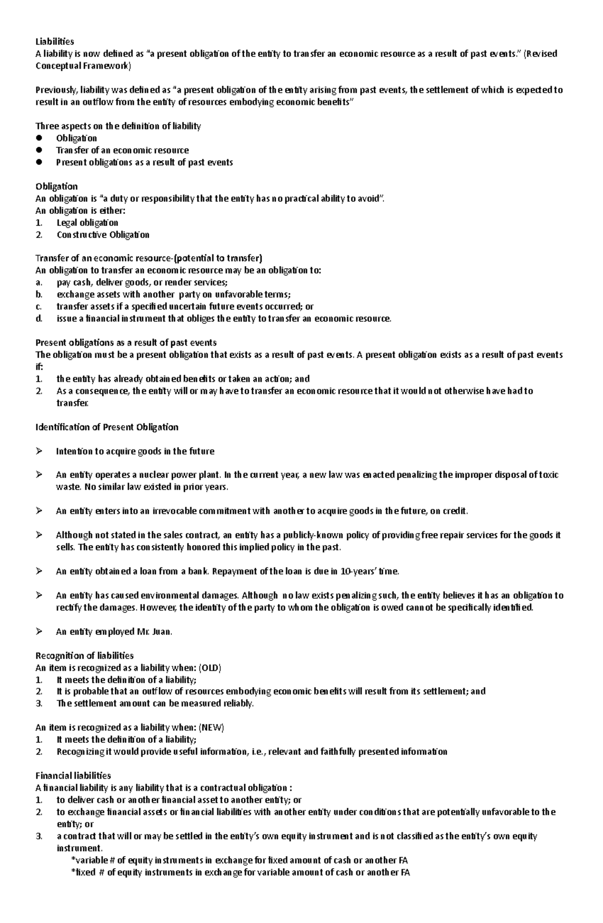 Liabilities - ” (Revised Conceptual Framework) Previously, liability ...