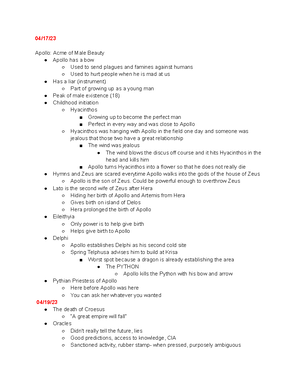 Lecture Notes Greek Myth - Professor Erickson / Classics 40 Syllabus ...