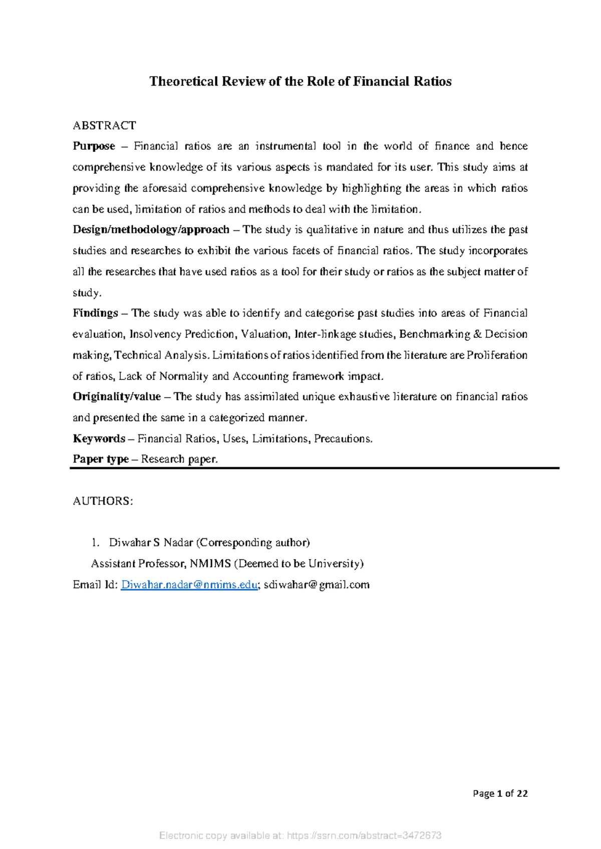 Report Example - Page 1 of 22 Theoretical Review of the Role of ...