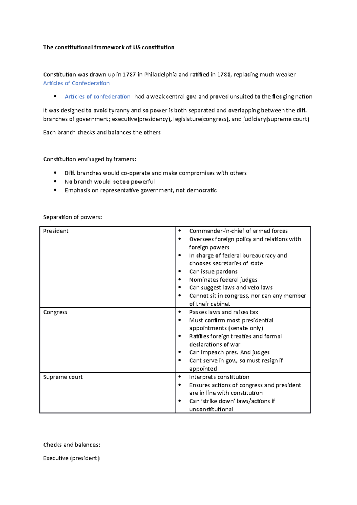 American politics - The constitutional framework of US constitution ...