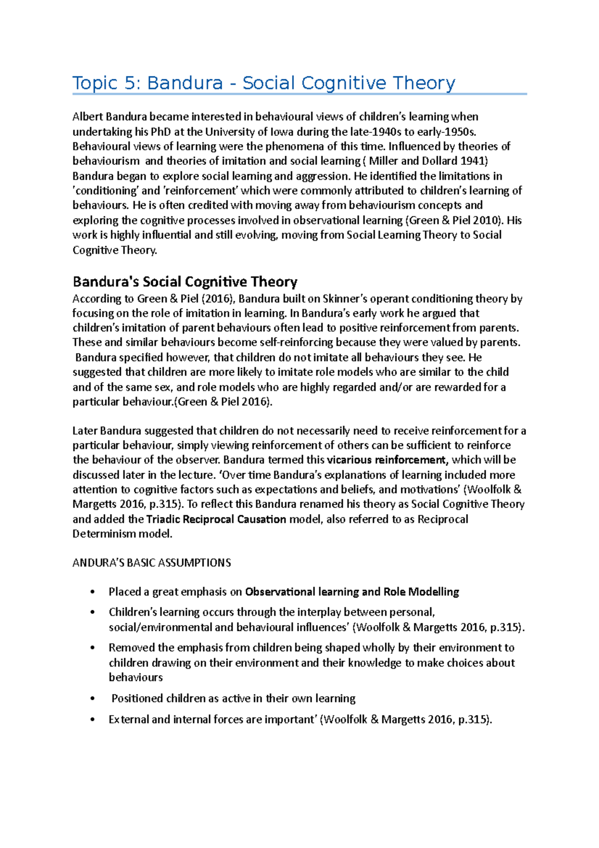 Topic 5- Bandura - Social Cognitive Theory - Behavioural views of ...