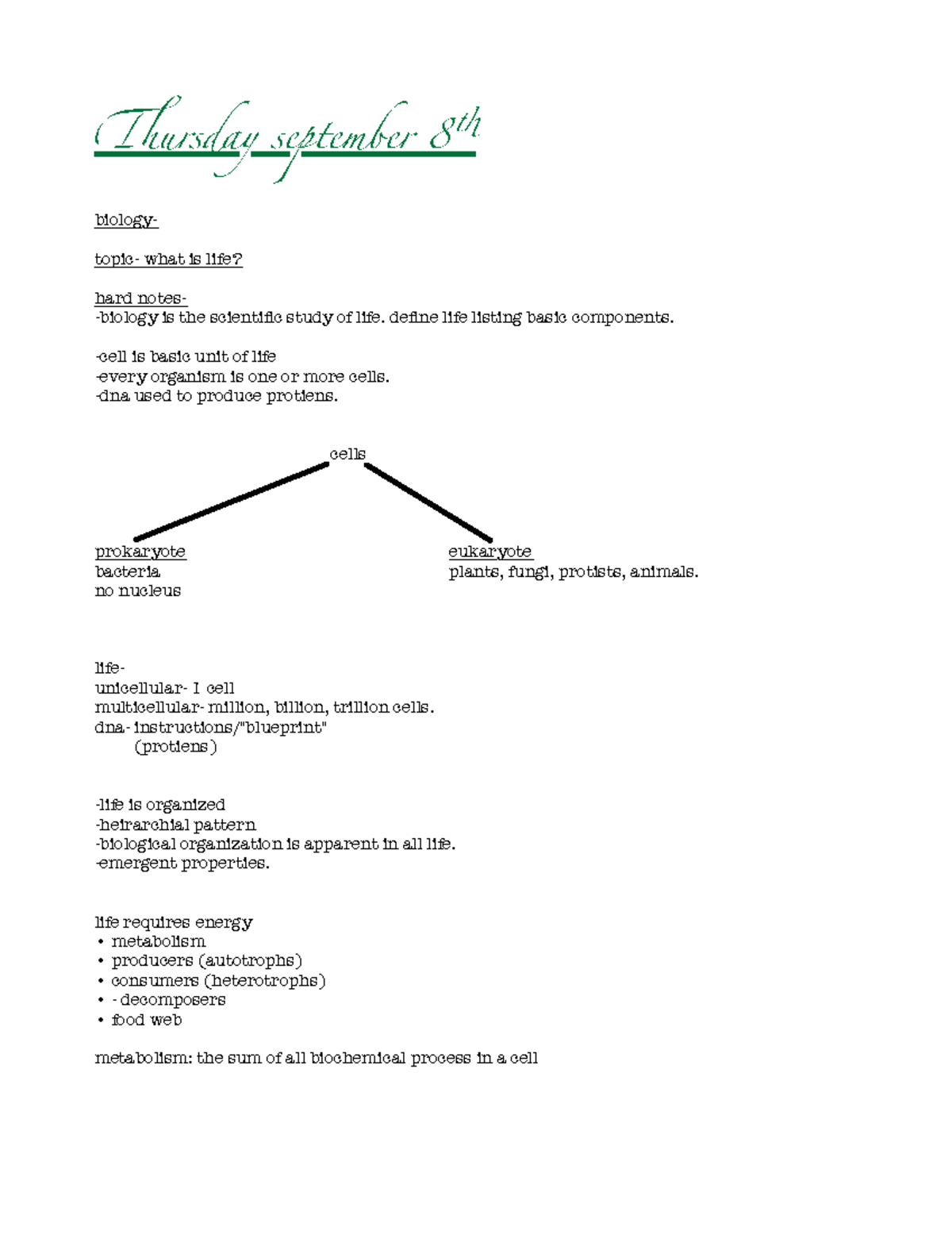 Notes Sep 8, 2022 - 吀؀ursday september 8 biology- topic- what is life ...