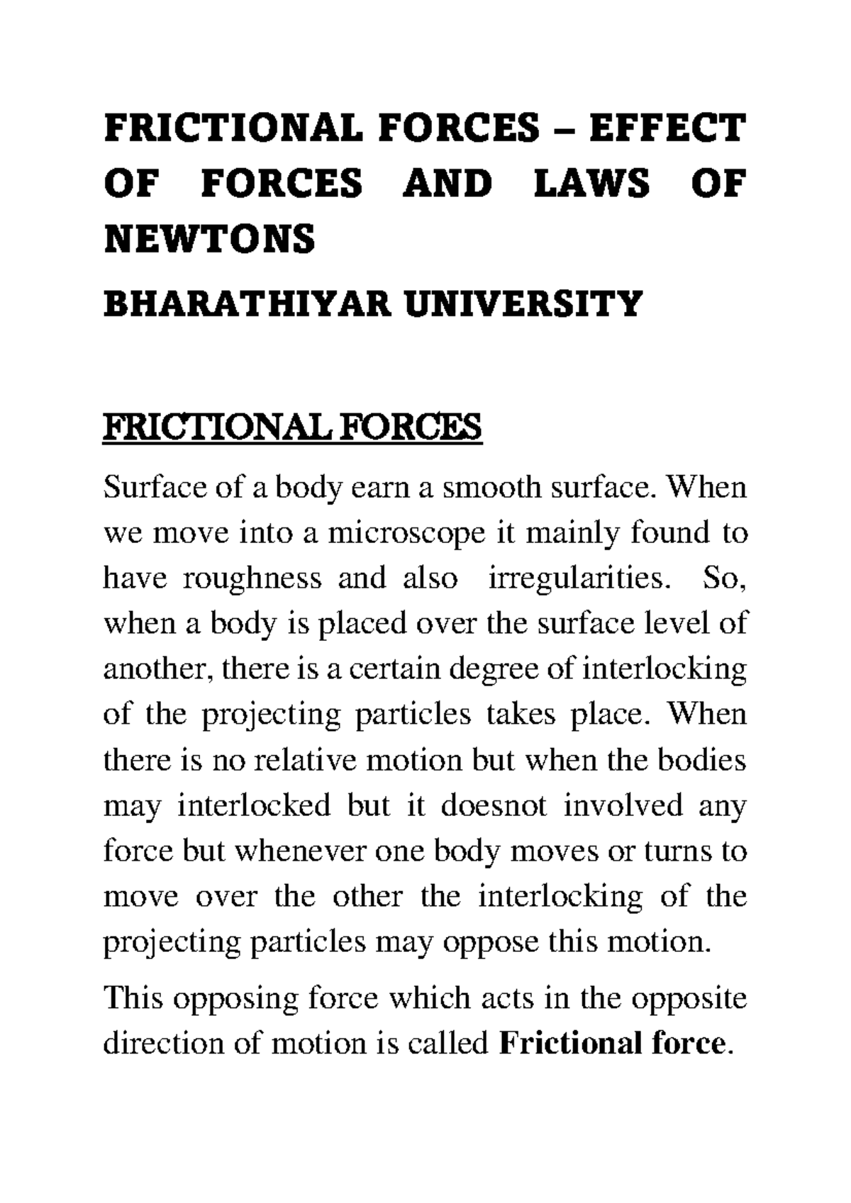 Frictional Forces – Effect OF Forces AND LAWS OF Newtons - FRICTIONAL ...