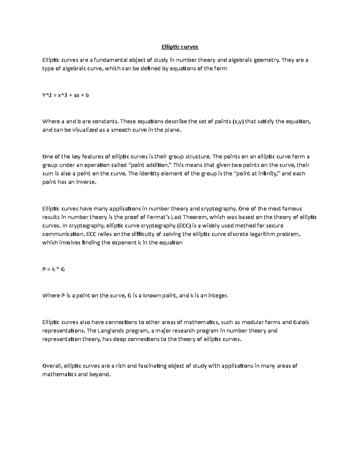 Elliptic Curves They Are Aelliptic Curves Type Of Algebraic Curve Which Can Be Defined By
