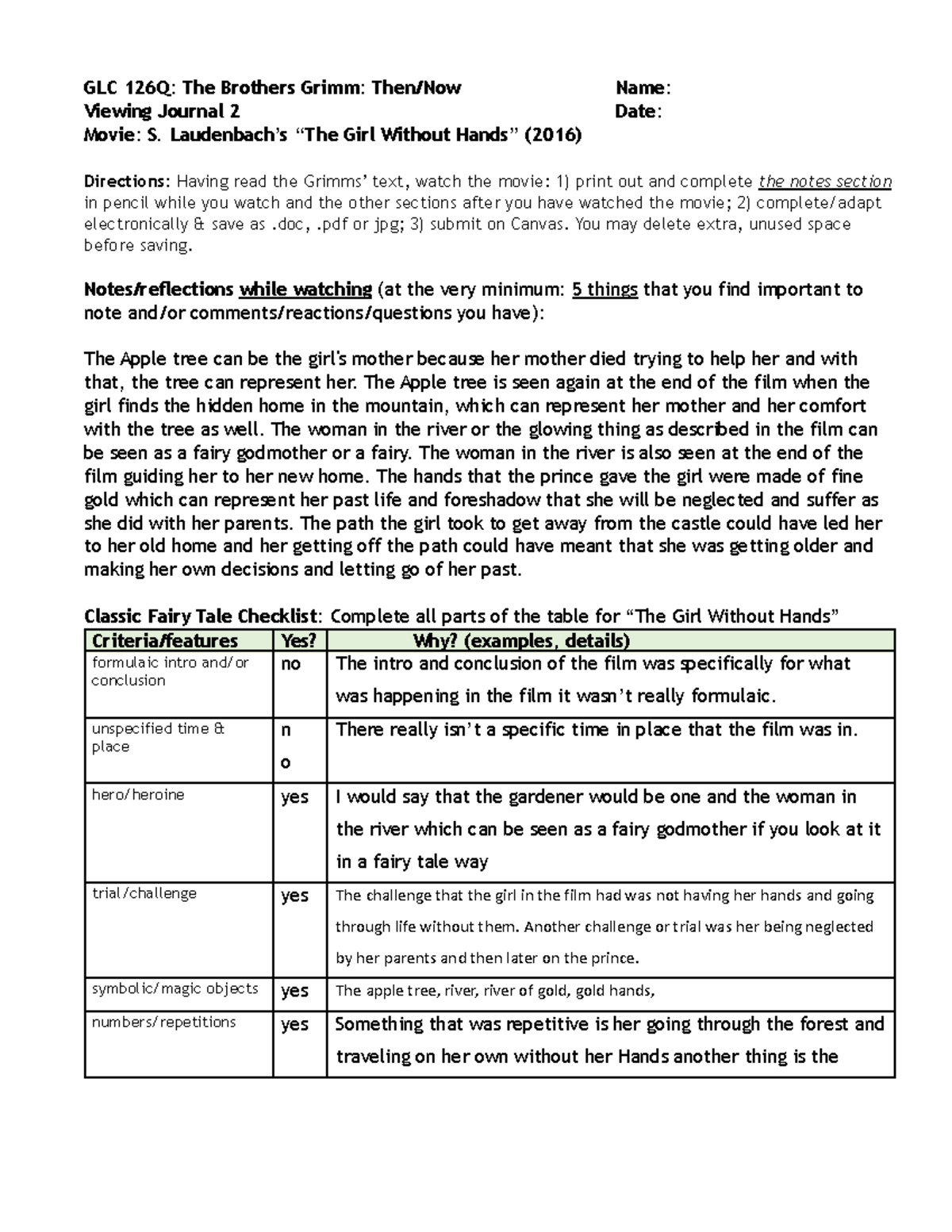 Viewing Journal 2 Girl Without Hands (2016 ) - GLC 126Q: The Brothers ...