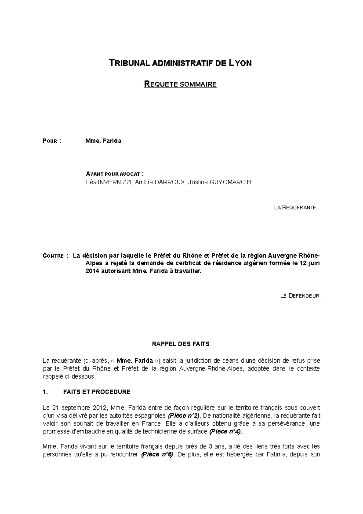 Trame de recours pour excès de pouvoir - TRIBUNAL ADMINISTRATIF DE LYON ...