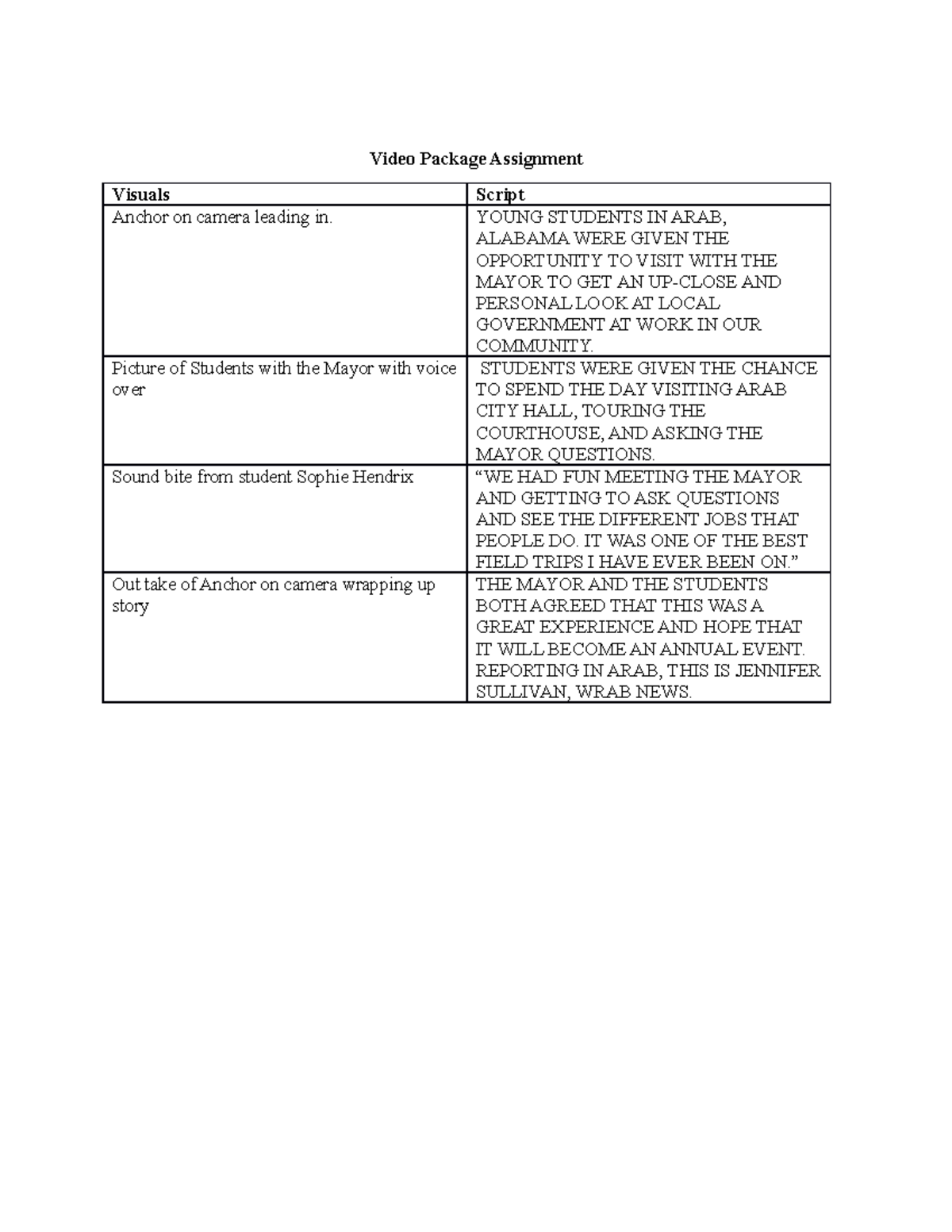 Video Package Assignment - Video Package Assignment VisualsScript ...