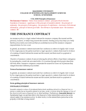 Insurance Class Notes - [INSURANCE LAW LECTURE NOTES] FOURTH YEAR ...