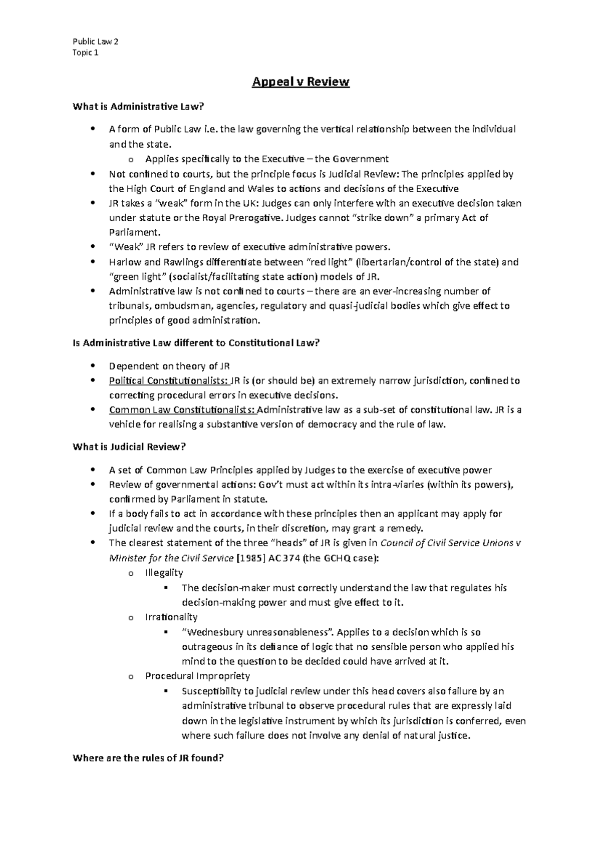 1 Appeal v Review - Lecture notes 1 - Topic 1 Appeal v Review What is ...
