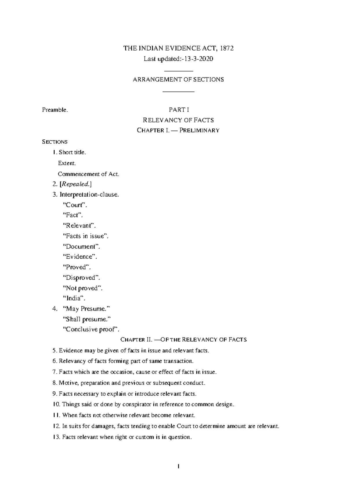 Evidence act 1872, LL.B 3 YEARS - THE INDIAN EVIDENCE ACT, 1872 Last ...