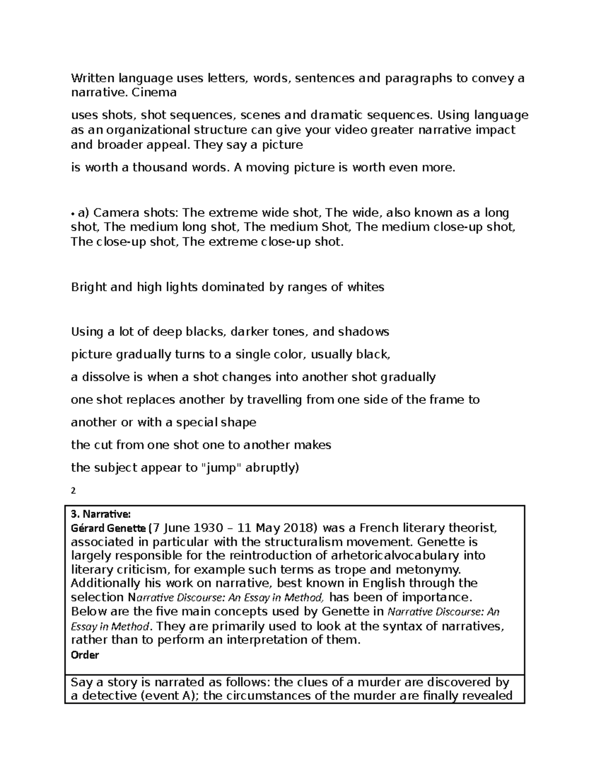 Intro to film notes 1 - Written language uses letters, words, sentences ...