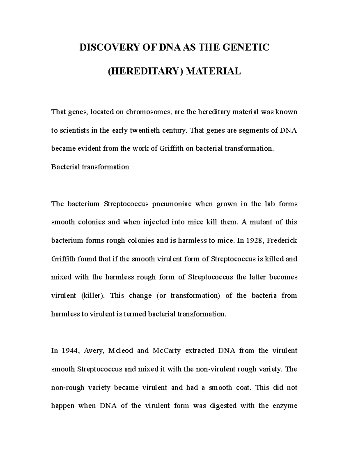 DISCOVERY OF DNA AS THE GENETIC HEREDITARY MATERIAL DISCOVERY OF discovery-of-dna-as-the-genetic-hereditary-material-discovery-of