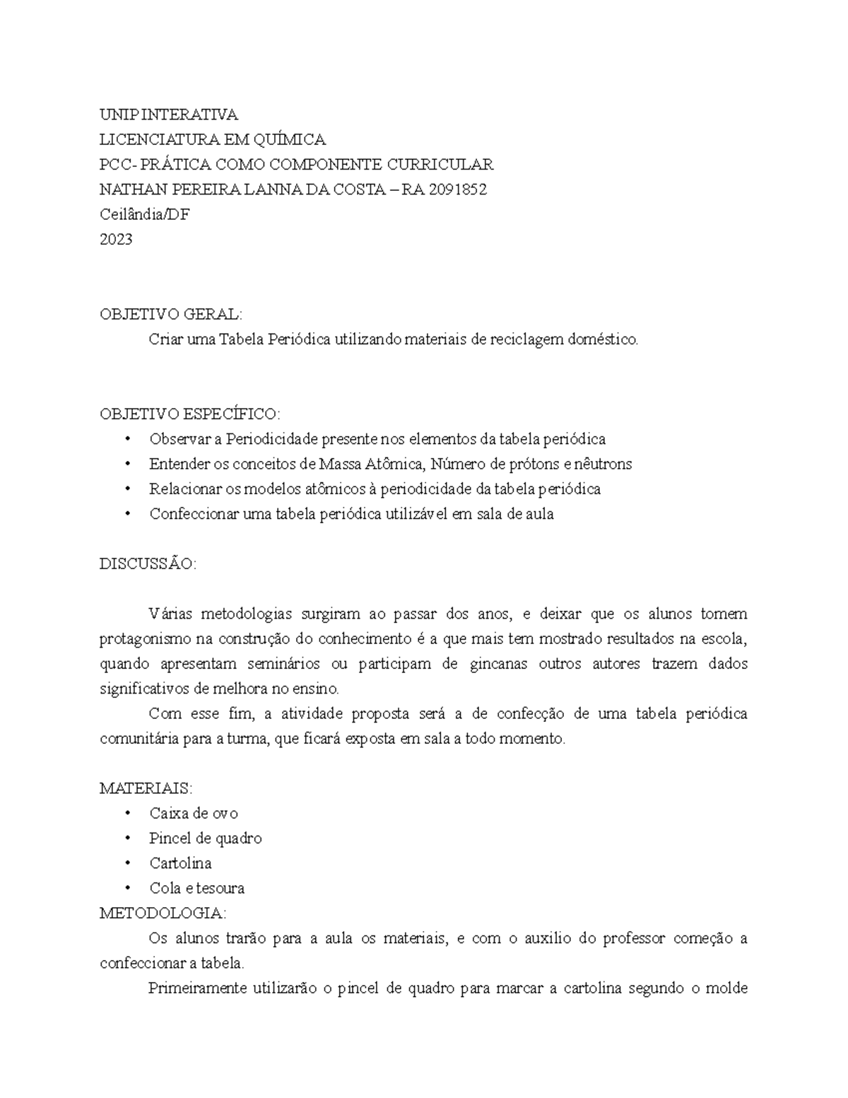 PCC2 - PCC 2 de quimica - UNIP INTERATIVA LICENCIATURA EM QUÍMICA PCC ...