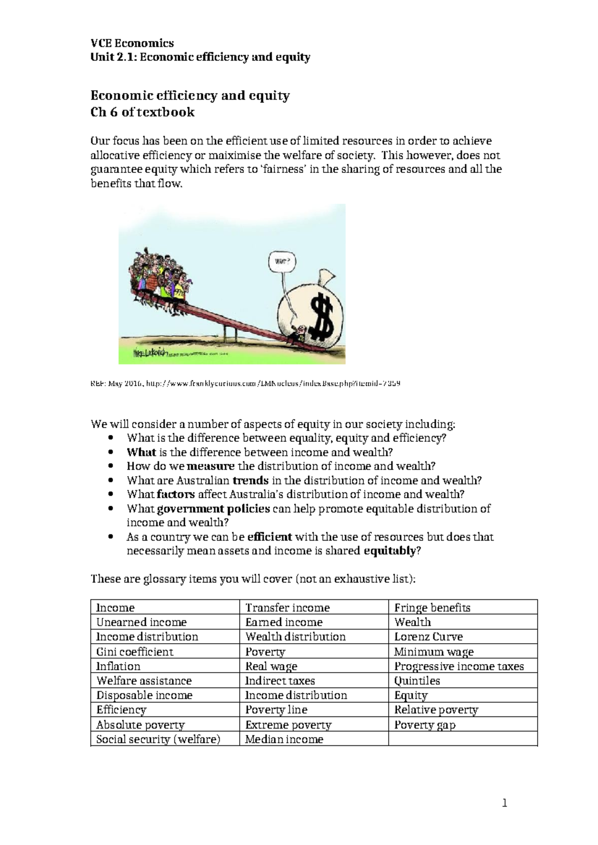 Economics equity exercises year 11 units 3/4 - Unit 2: Economic ...