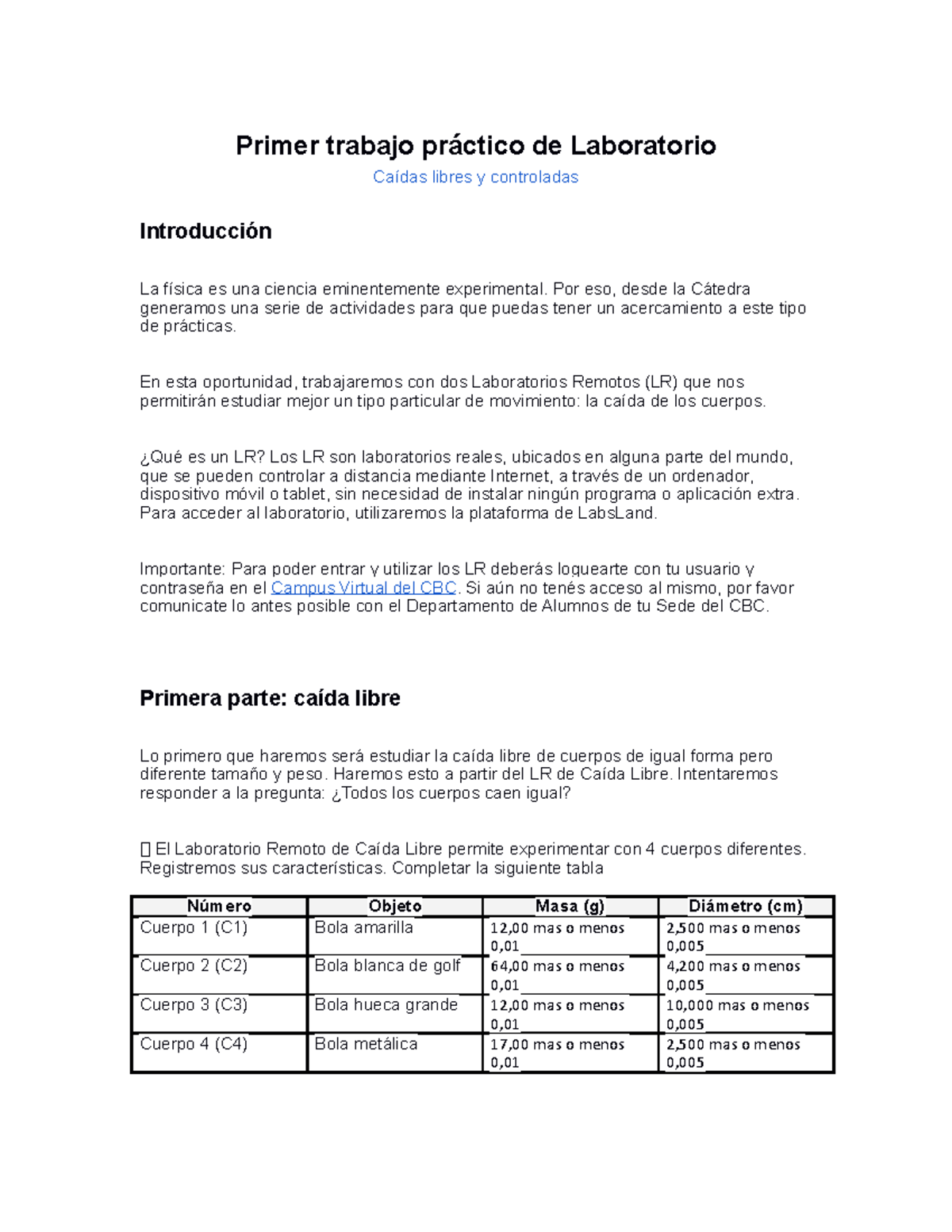 Ea - trabajo practico simulacion - Primer trabajo práctico de Laboratorio Caídas libres y - Studocu