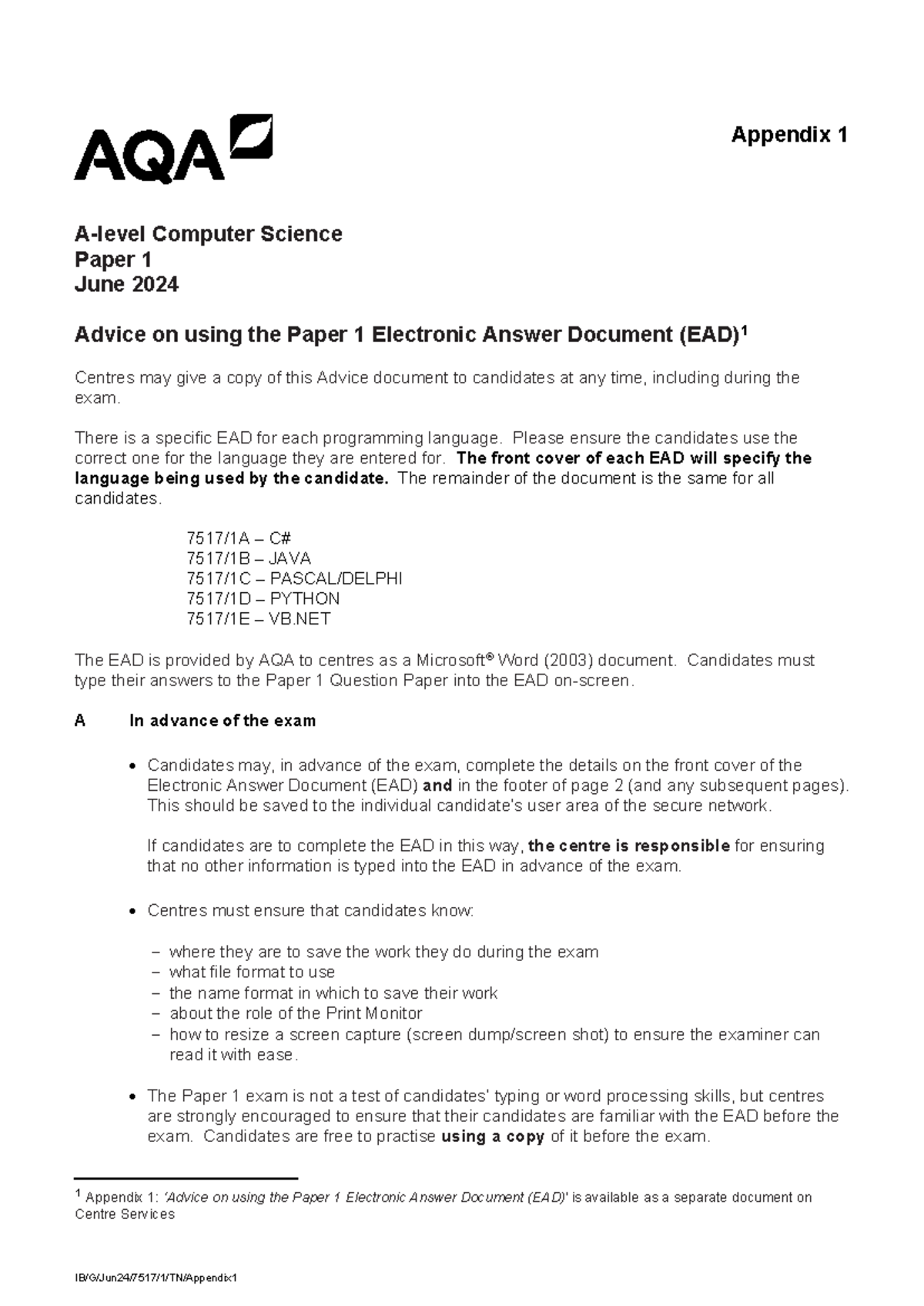 2024 Advice on using the Electronic Answer Document (EAD) - IB/G/Jun24 ...