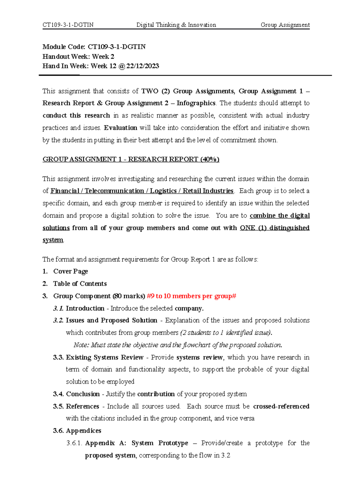 Digital Thinking Assignment - Module Code: CT109-3-1-DGTIN Handout Week: Week 2 Hand In Week ...