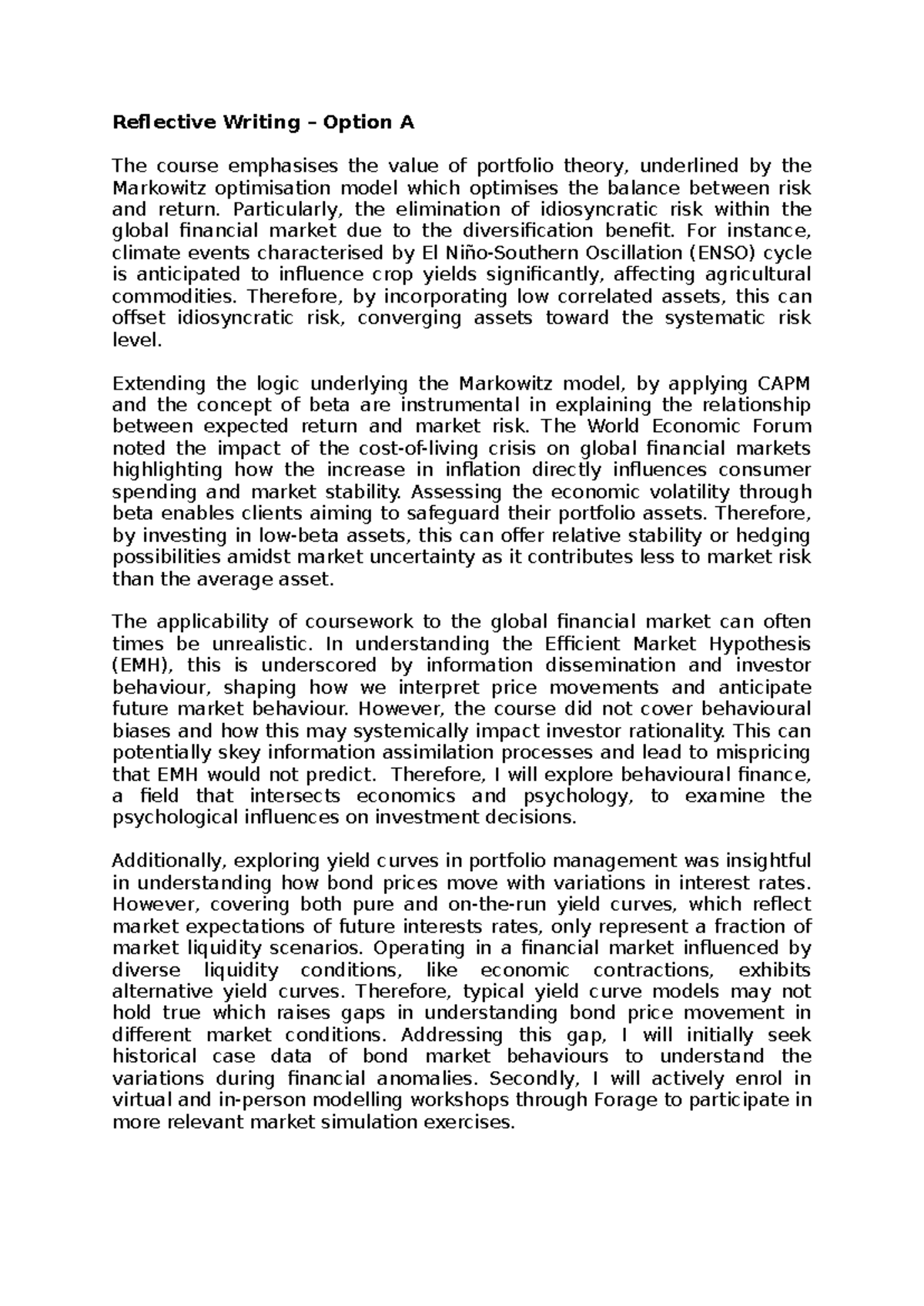 Reflective Writing - Particularly, the elimination of idiosyncratic ...