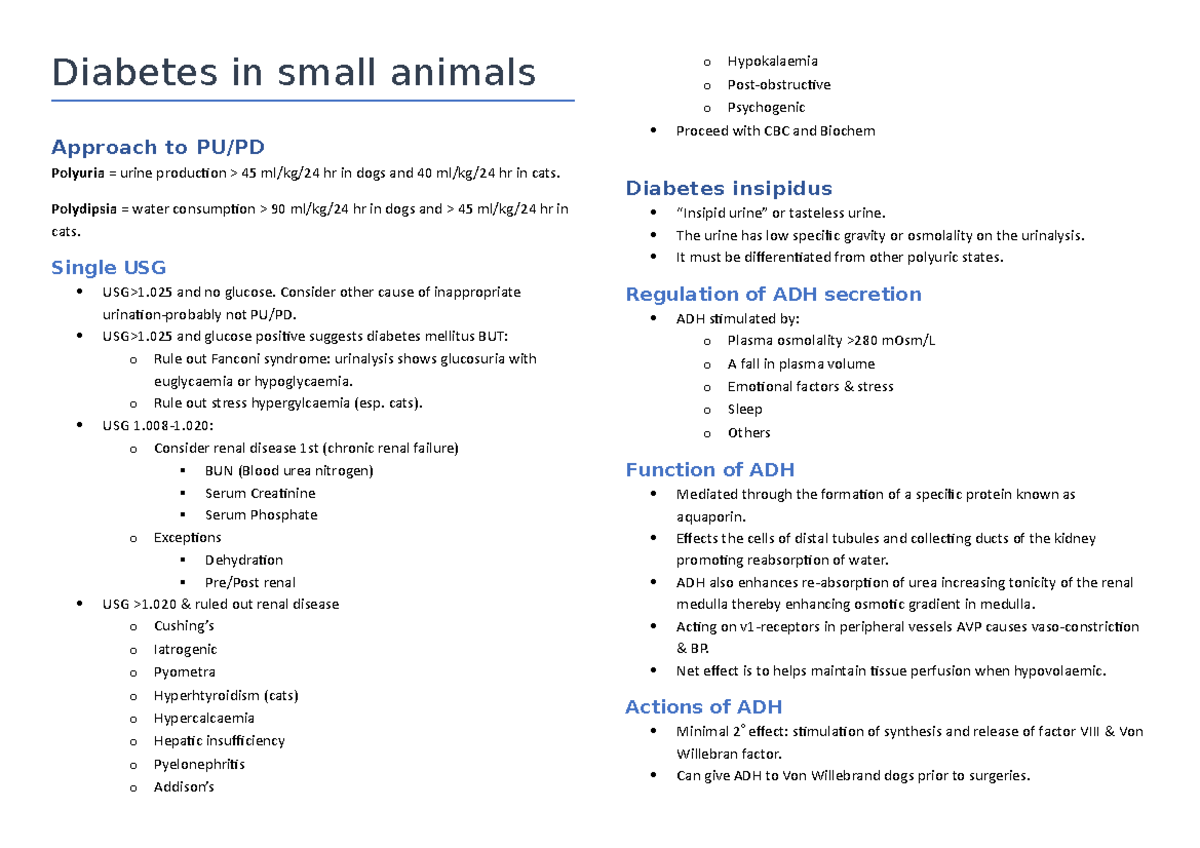 Diabetes in small animals - VSC420 - CSU - Studocu