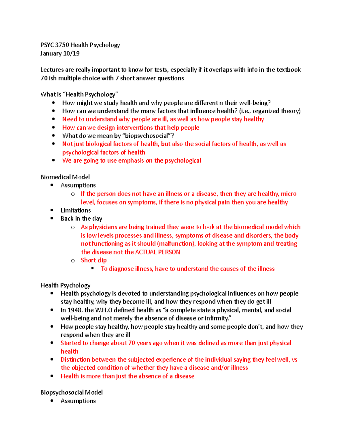 Lecture 1 January 10th - Lisa Nesbit - PSYC 3750 Health Psychology ...