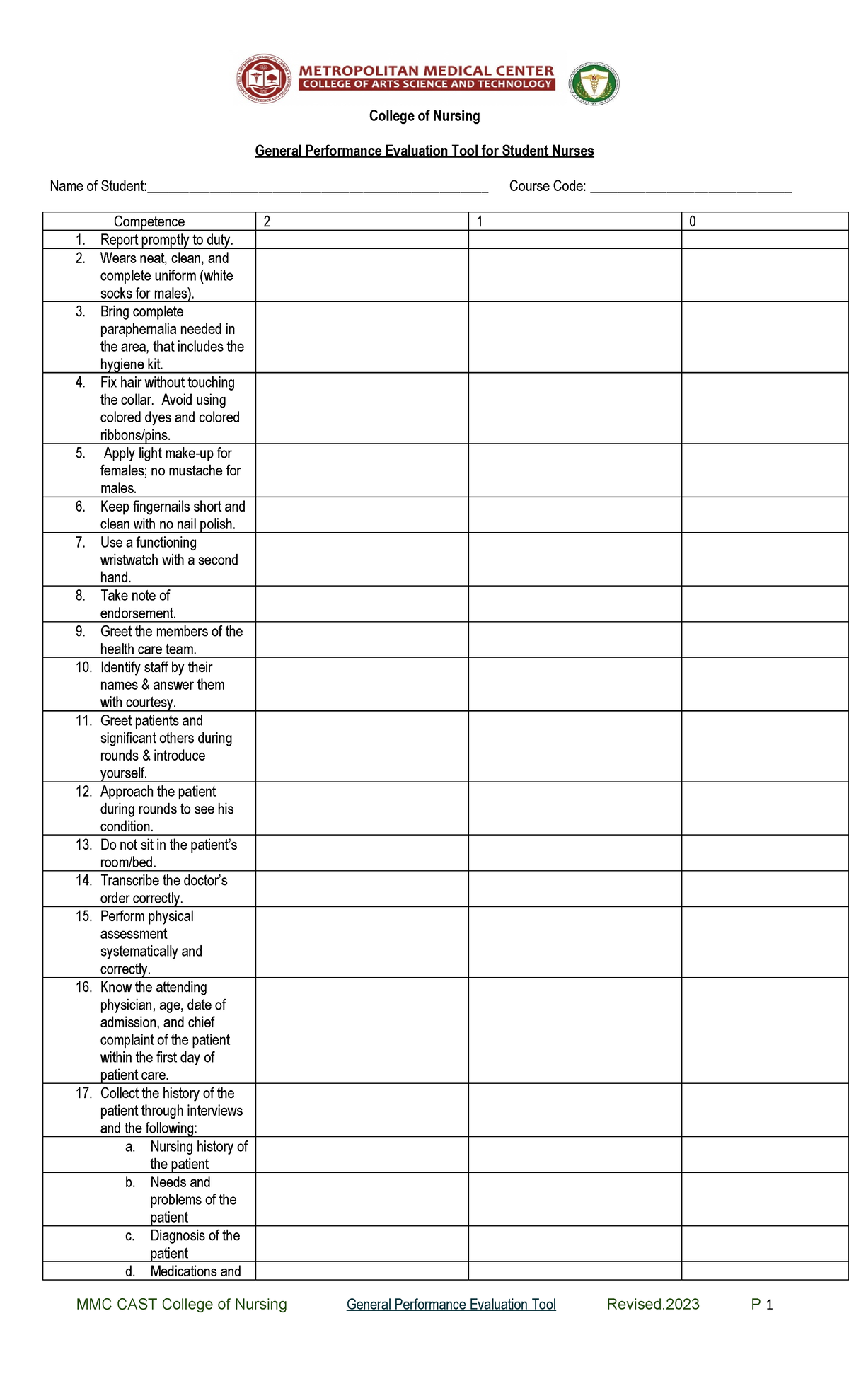 GP tool (2) - notes - College of Nursing General Performance Evaluation ...