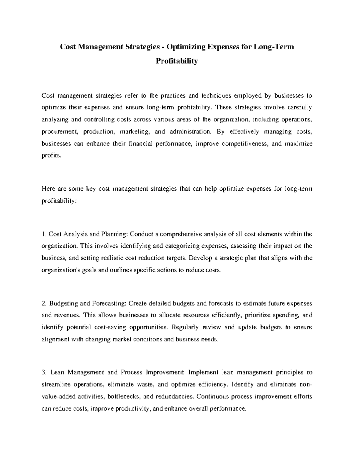 Cost Management Strategies - Optimizing Expenses for Long-Term ...
