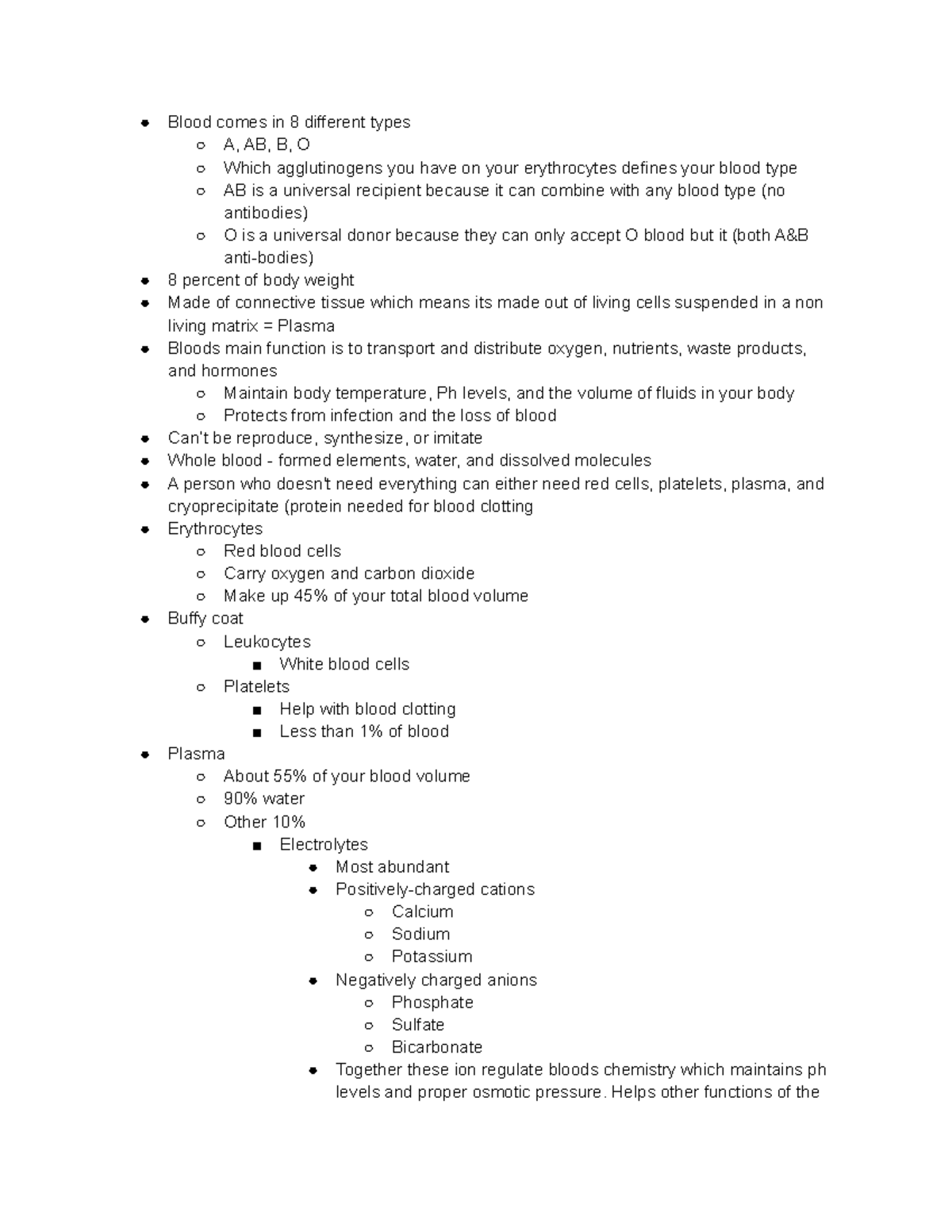Crash course - Notes - Blood comes in 8 different types A, AB, B, O ...