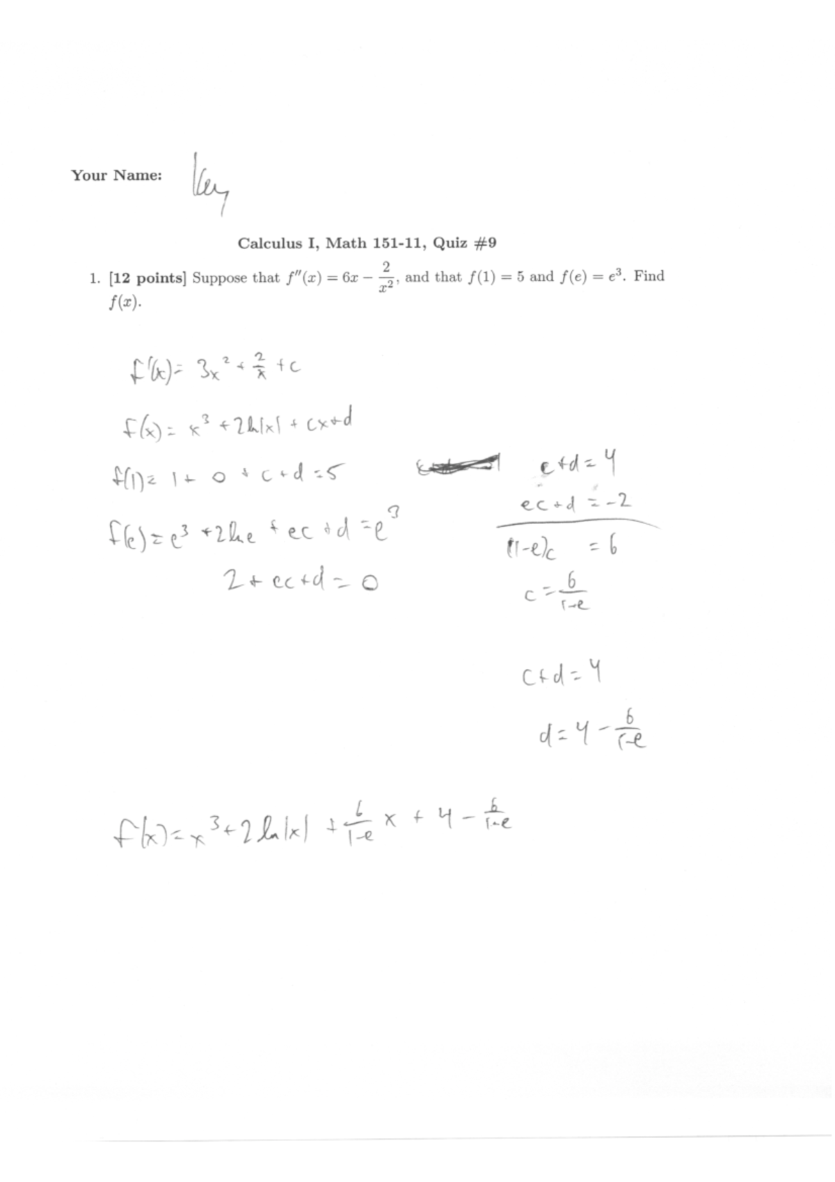 Quiz #9 Key - imlicit and log differentiation - Your Name: 1 f I ...