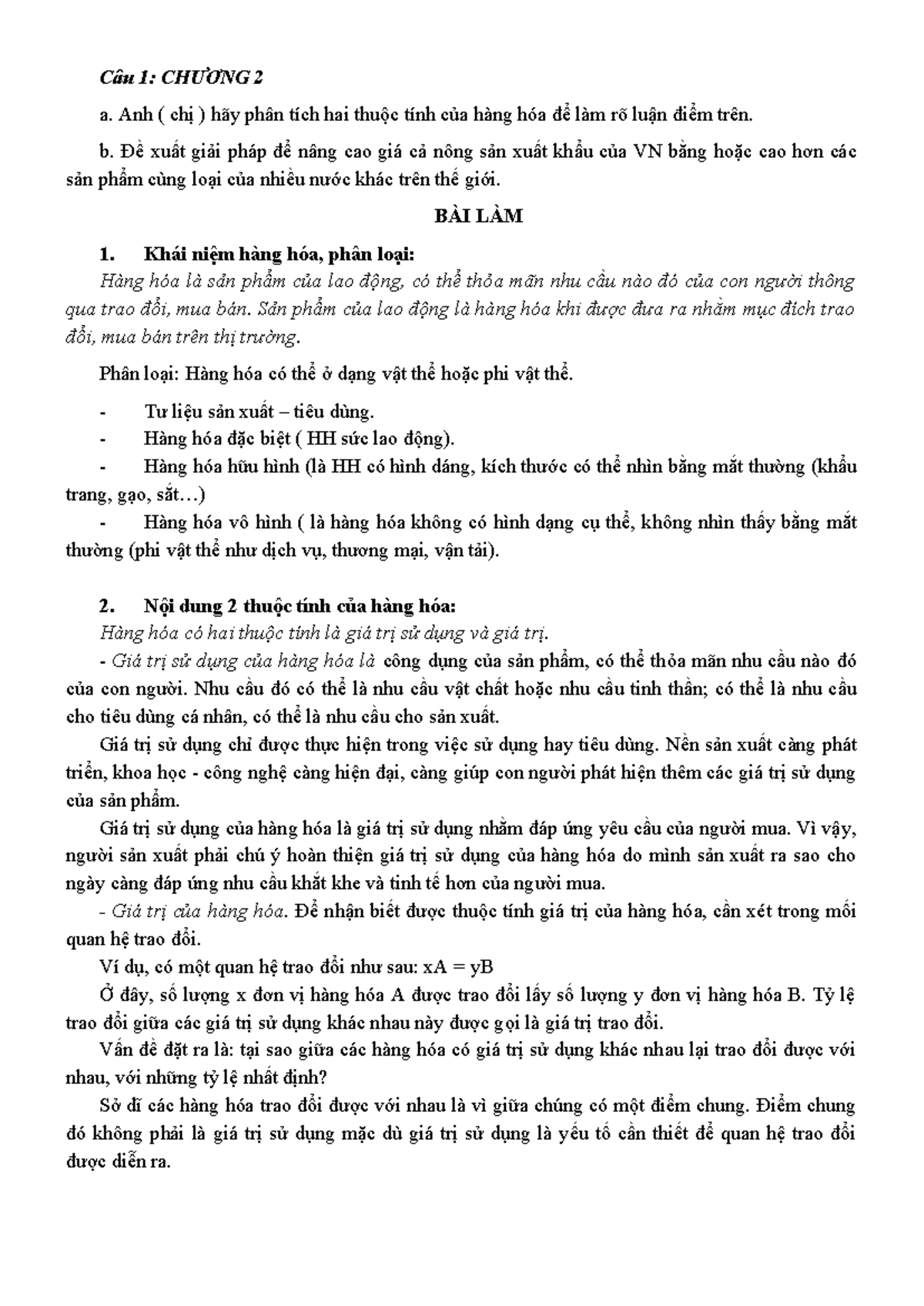 ĐÁP ÁN ÔN CK KTCT CÂU HỎI CÔ GỢI Ý 10Đ - Câu 1: CHƯƠNG 2 a. Anh ( chị ) hãy phân tích hai thuộc ...