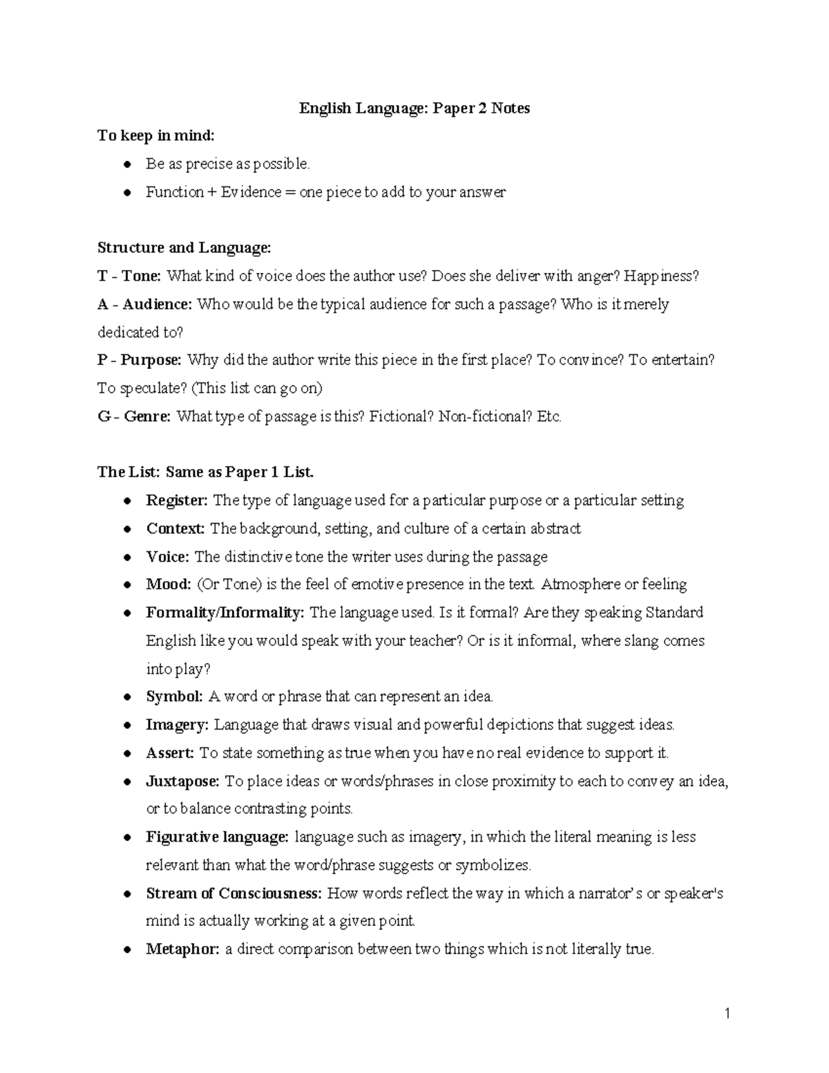 English Notes for English Language Paper 2 - English Language: Paper 2 ...