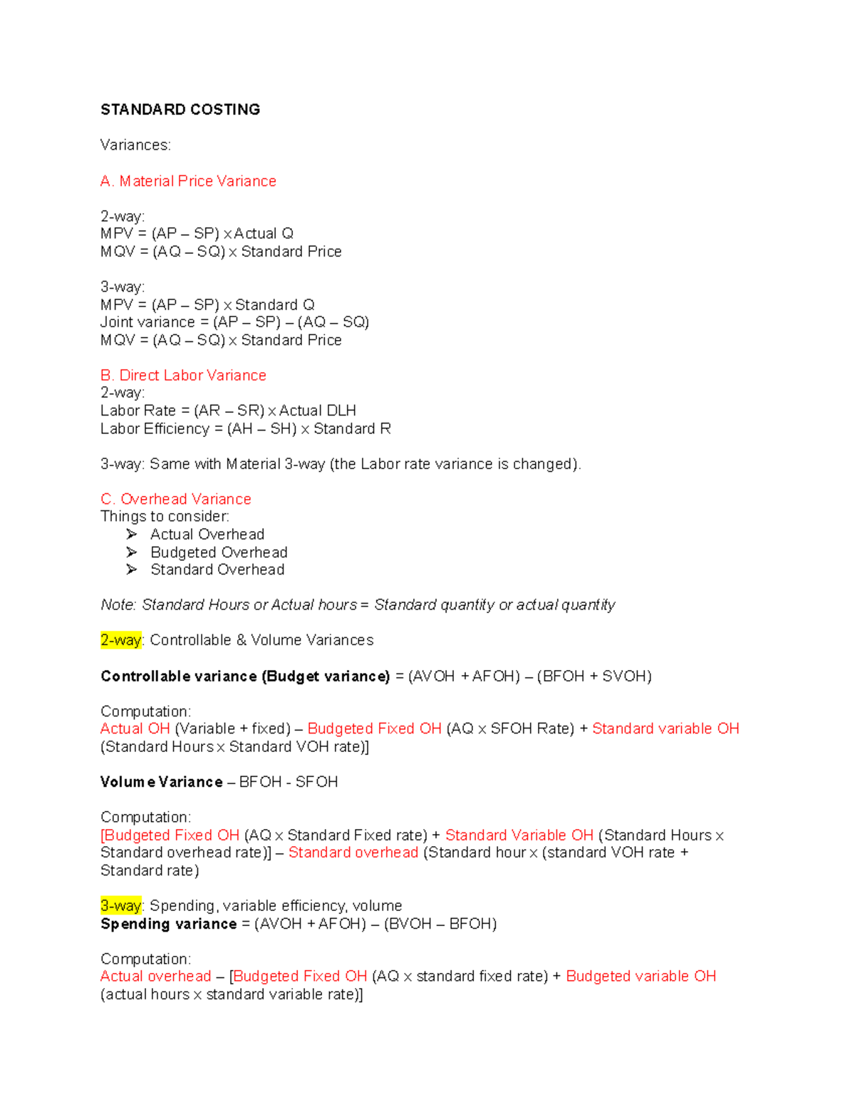 Standard Costing Notes scm - STANDARD COSTING Variances: A. Material ...