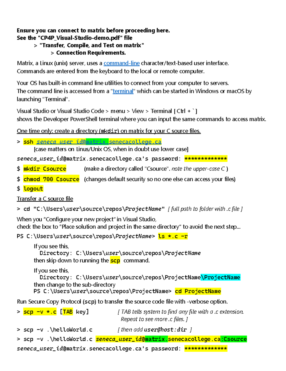 Visual Studio Terminal cmd line - Ensure you can connect to matrix ...