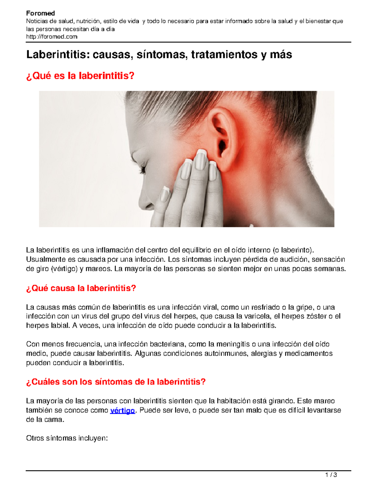 Laberintitis causas sintomas tratamientos - Foromed Noticias de salud ...