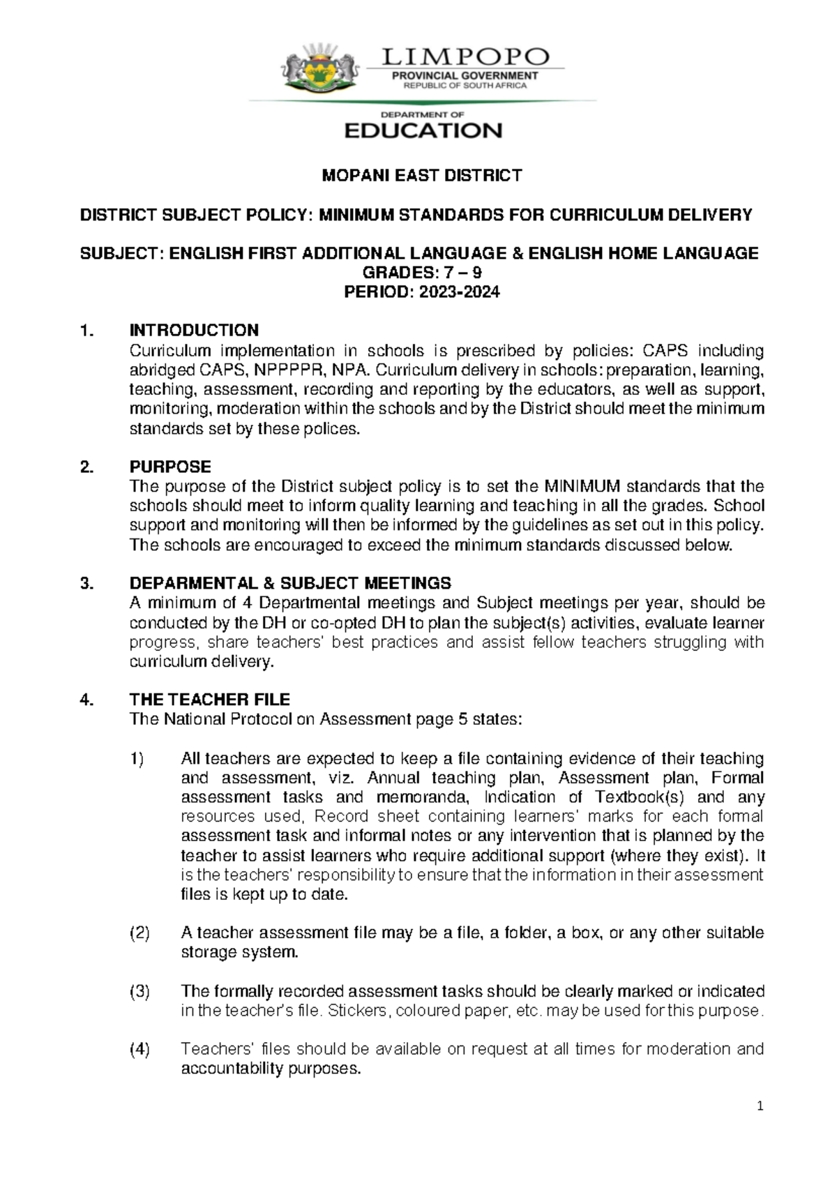 English Gr 7-9 District Subject Policy 2023-2024 - MOPANI EAST DISTRICT ...