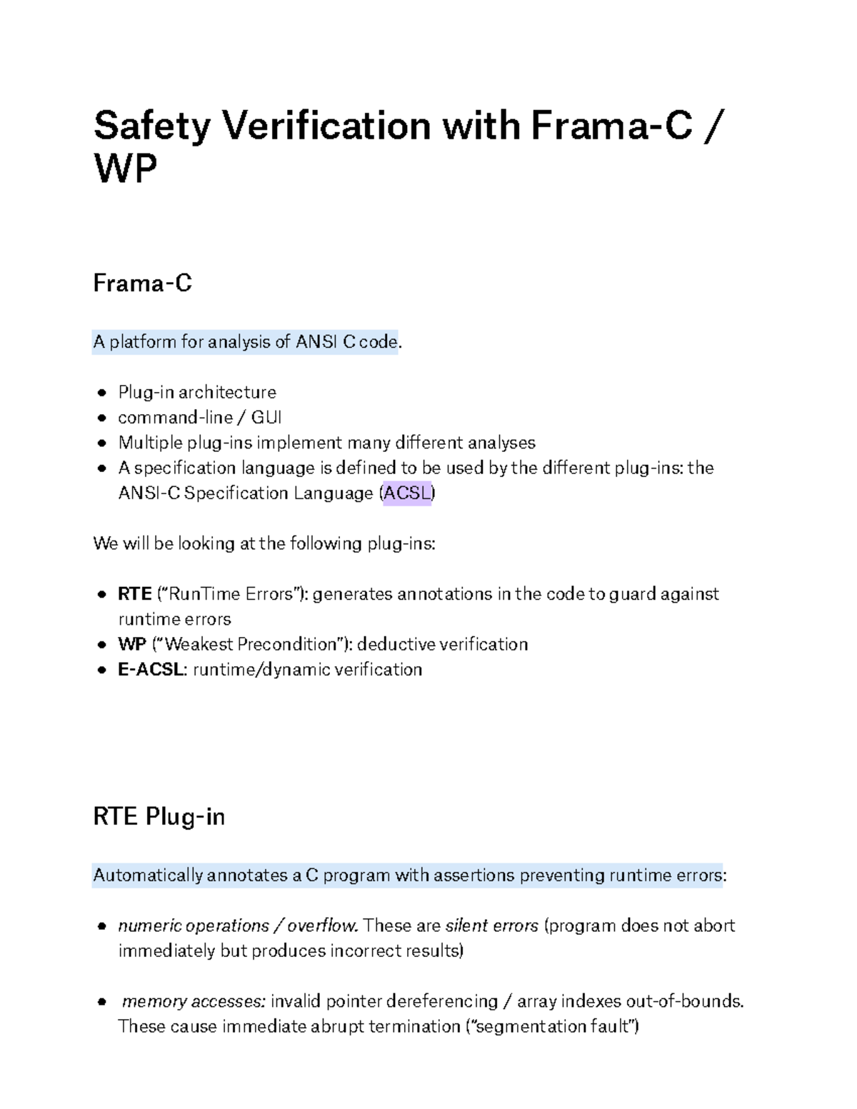 Safety Verification with Frama-C WP - Safety Verification with Frama-C / WP Frama-C A platform ...
